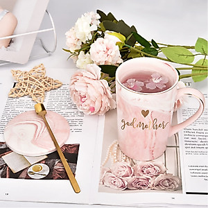 YHRJWN Godmother Gifts, Gifts for Godmother from Godchild, Godmother Mugs for Birthday Christmas, Pregnancy Announcement Baptism Gift, Godmother Proposal Gifts, Marble Mug 14 Oz with Gift Box Pink