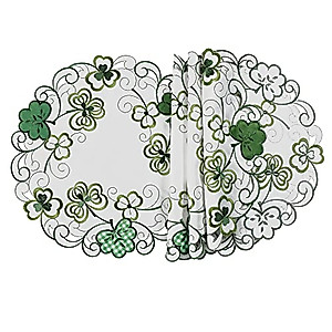 OWENIE St Patrick's Day Round Shamrock Placemats Set of 4, Embroidered Irish Clover Cutwork 15 Inch Placemats,Green Table Mats with Lucky Shamrocks, Round Doilies for Kitchen Dining Table
