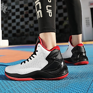 Beita Mens Basketball Shoes High Upper Breathable Sports Shoes Anti Slip, White, 8.5