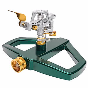 Hourleey Pulsating Impact Sprinkler with Metal Base, Heavy Duty Circular Zinc Alloy Sprinkler with Sprinkler Head, Garden Hose Sprinklers System for Large Area Lawn Yard Garden