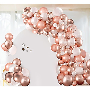 140PCS Rose Gold Garland Balloons Rose Gold Chrome Ballons Arch Kit with Confetti Balloon for Baby Shower Birthday Wedding Bachelorette Party Decor