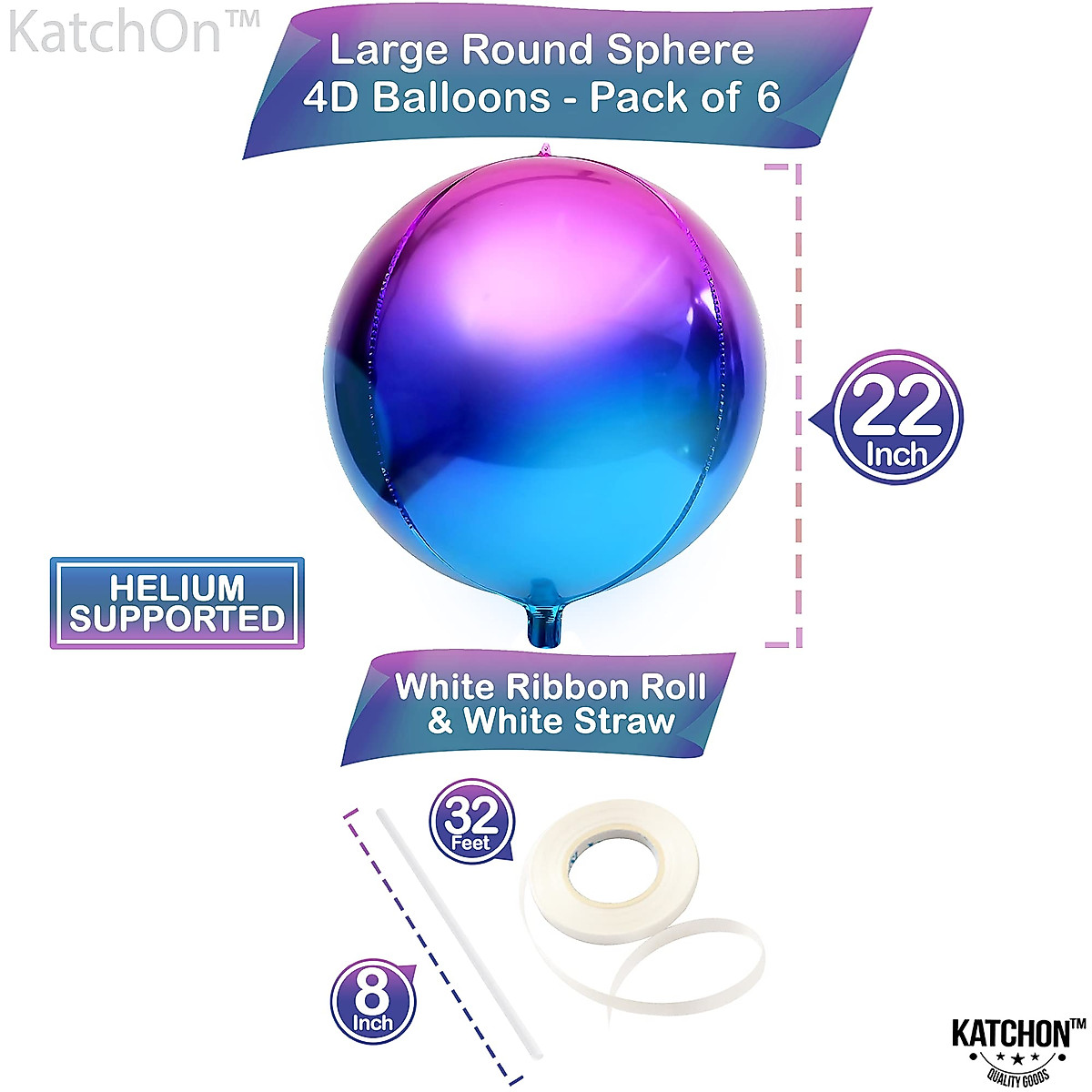 KatchOn, Purple Galaxy Balloons - 22 Inch, Pack of 6 | Iridescent Balloons, Round 4D Metallic Balloons for Galaxy Birthday Party Decorations | Purple and Blue Balloons for Galaxy Party Decorations