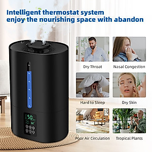 6L Humidifiers for Bedroom Large Room Home, Cool and Warm Humidifiers for Baby and Plants Mist Top Fill Desk Humidifiers Essential Oil Diffuser, Quiet Humidifiers with Adjustable Mist,360°Nozzle-Midnight Black