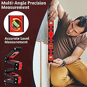 Multi-Function Foldable Level Measuring Tool,24 Inch Magnetic Level Tool with 4 Easy to Read Level Bubbles,Precise Leveling Tool for Carpenters,Woodworkers,Fabricators