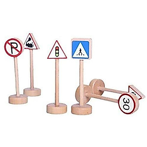 Kaptin 15 Pcs Wooden Street Signs Playset, Traffic Signs Lights Playset for Children Play