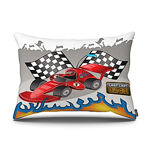 Yekiua Racing Car Pillow Sham Flames Race Car Finish Line Flags Rectangular Pillow Cover Cushion Cover for Bed Couch Sofa King Size 20 X 36 Inches