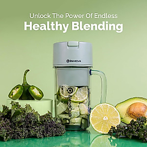BlendQuik Personal Portable Blender for Smoothies & Shakes, Leakproof & Stylish Design Rechargeable Portable Smoothie Blender On The Go, Mason Jar Blender w/ 10-Blade Blending System 14oz, Light Green