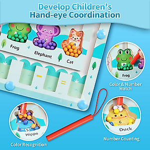 QZMTOY Magnetic Color Number Maze, Montessori Fine Motor Skills Toys for 3 4 5 Years Old Boys Girls,Wooden Preschool Learning Activities Matching Math Games Learning Counting Puzzles