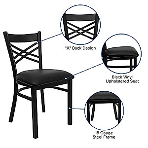 Flash Furniture HERCULES Series Black ''X'' Back Metal Restaurant Chair - Black Vinyl Seat