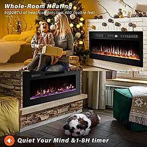 Homajor 36 inch Electric Fireplace Inserts, Electric Fireplace Wall Mounted, Led Fireplace, Recessed Fireplace, 12 Flame Colors, Remote Control w/Timer