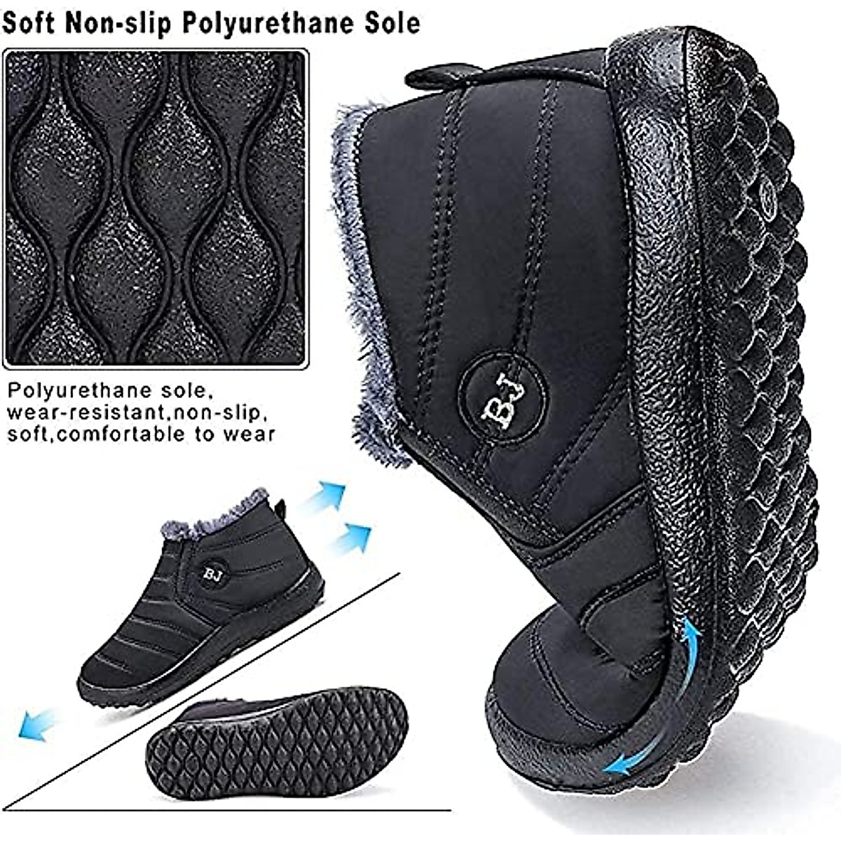 HAVINA Womens Warm Snow Boots Outdoor Fur Lining Winter Shoes Anti-Slip Lightweight Ankle Bootie Black 41