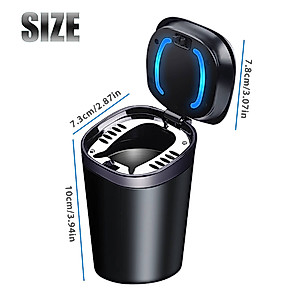 Car Ashtray with Lid Smell Proof, Smokeless Ashtray, Mini Car Trash Can, Detachable Stainless Steel Ash Tray with Lid and LED Blue Light