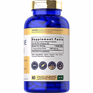Carlyle L Tyrosine Capsules 1000mg | 300 Count | Therapeutic Grade | for Men and Women | Non-GMO & Gluten Free Supplement