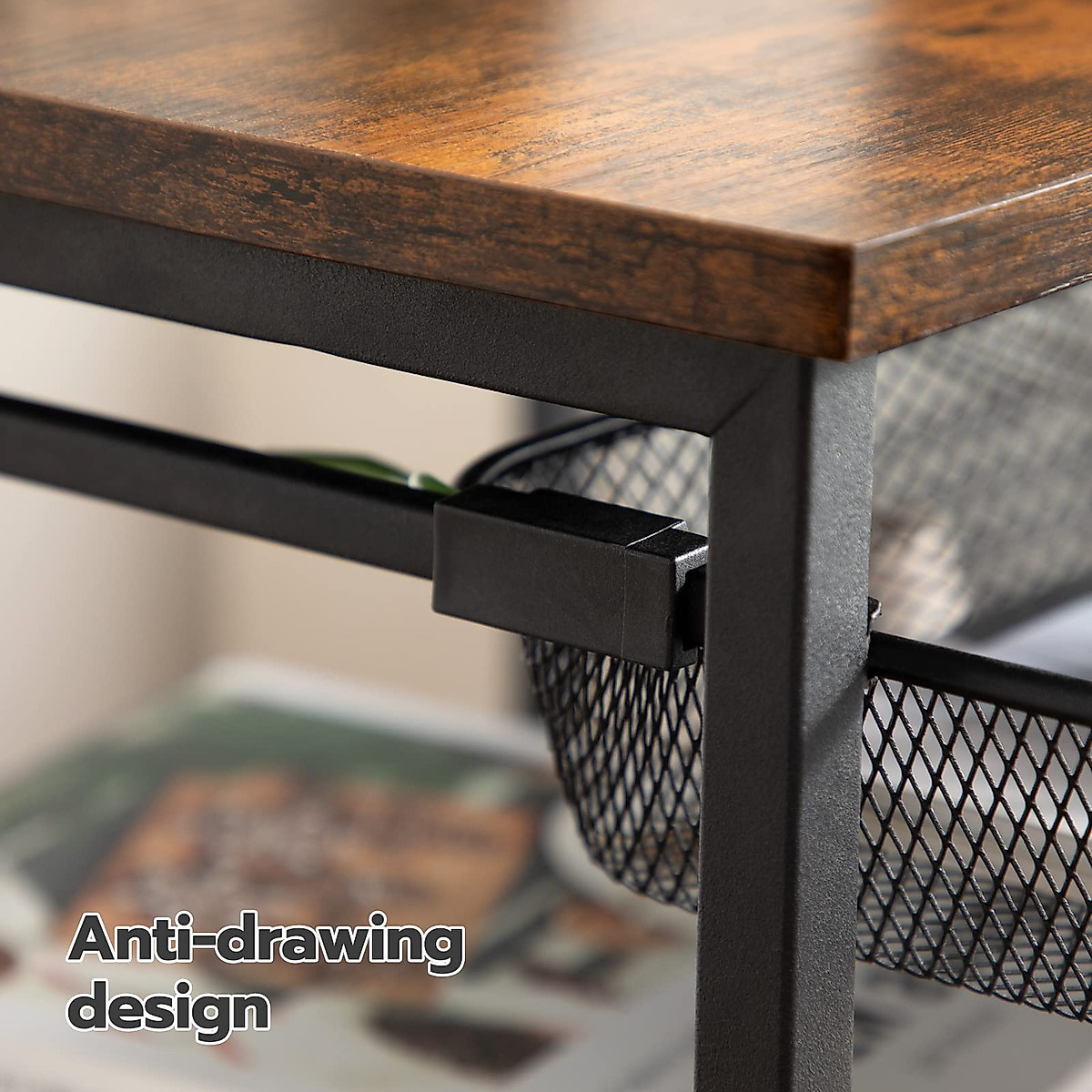 HOOBRO Printer Stand, 3 Tier Printer Cart with power outlet and USB Port, Industrial Printer Table Rolling Cart with Storage Drawer on Wheels, for Home Office, Rustic Brown and Black BF23UPS01