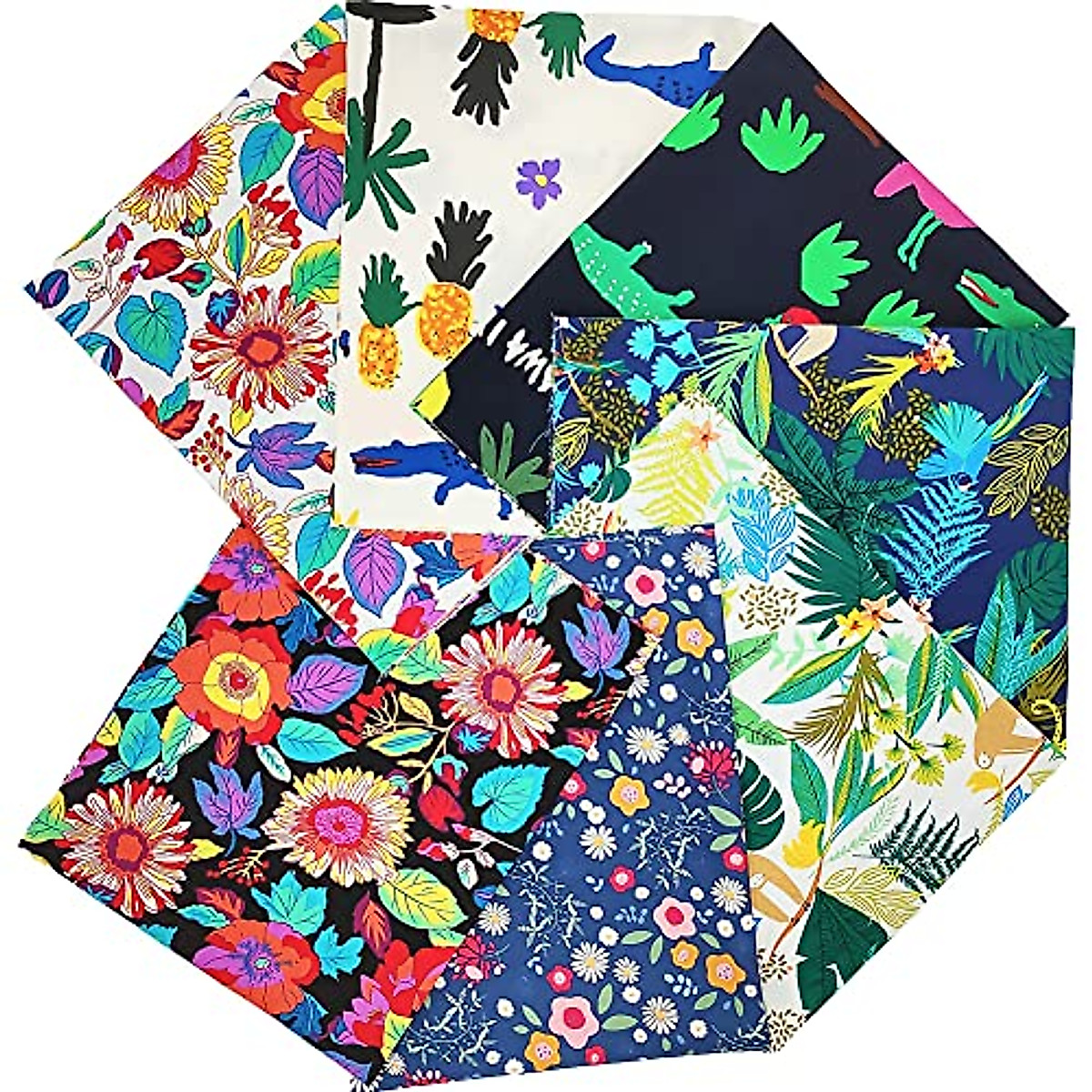 7pcs 19.68” x 19.68” (50cm x 50cm), 100% Cotton Fabric Bundle Squares for Quilting Sewing DIY Craft Patchwork, No Repeat Dark Flower Pattern.