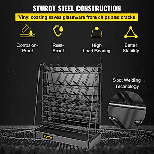 VEVOR Drying Rack for Lab 90 Pegs Lab Glassware Rack Steel Wire Glassware Drying Rack Wall-Mount/Free-Standing Detachable Pegs Lab Glass Drying Rack Black Cleaning Frame for School Laboratory Utensils