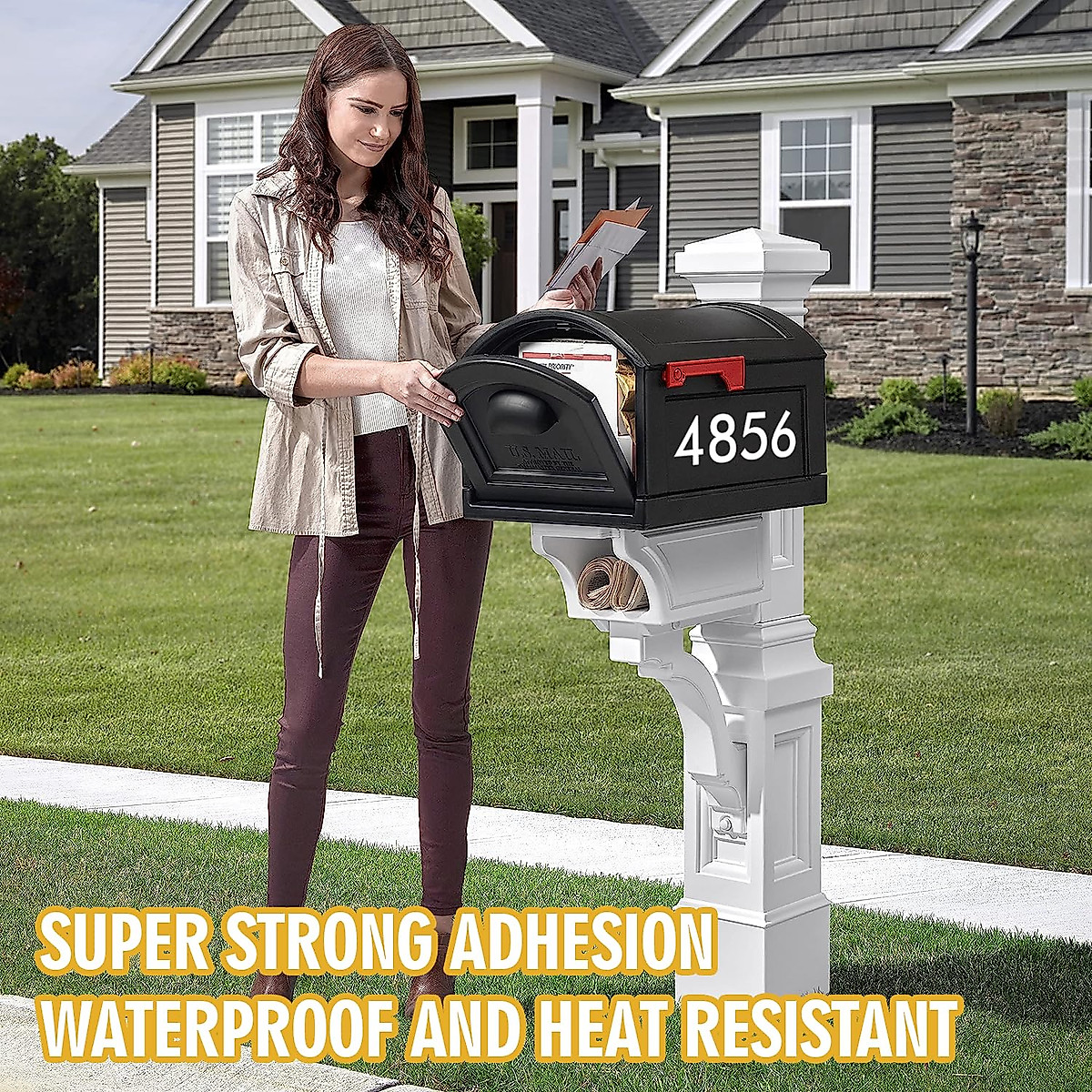 2 inch Reflective Mailbox Numbers for Outside Sticker, Modern Mailbox Number (0-9, 4 Sets) Premium Decal Die Cut and Pre-Spaced - for House, Trash Cans - Self Adhesive Numbers