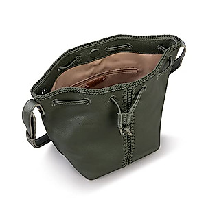 The Sak Womens Ivy Leather Drawstring Bucket, Moss, One Size US