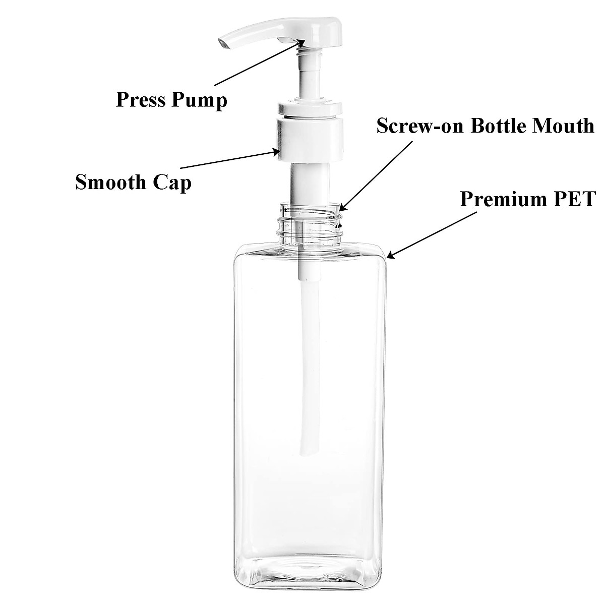 Okllen 12 Pack 16 Oz Plastic Pump Bottles, Empty Refillable Container Liquid Soap Dispenser for Shampoo, Lotion, Cleaning Products, Kitchen, Bathroom, Clear Square