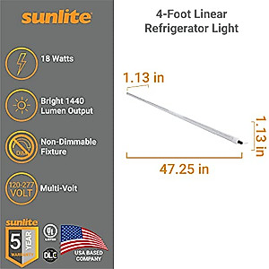 Sunlite 41250-SU 4' Foot LED Refrigerator Light Fixture, 18 Watts, 1440 Lumen, Coolers, Freezers, Display Cases, Fridge, IP65, UL Listed, DLC Listed, 5000K Daylight 2 Pack