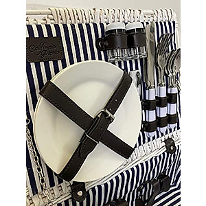 Picnic Basket for 2 Person Picnic Hamper Set Ceramic Plates Metal Flatware Wine Glasses S/P Shakers Bottle Opener Picnic Set | Picnic Tote