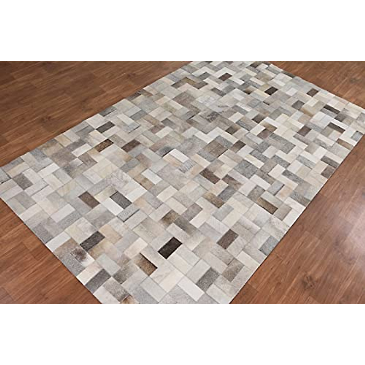 USA RUG Cowhide Grey Patchwork Home Decorative Living Room Area Rug Hand Made Cow Leather Hair (5'x8')