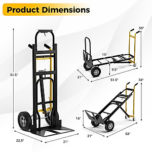 Goplus Convertible Hand Truck, 3-in-1 Metal Dolly Cart with 4 Rubber Wheels, 1000 lbs Max Load Capacity, Heavy-Duty Industrial Collapsible Cart for Transport & Moving in Warehouse, Home, Supermarket