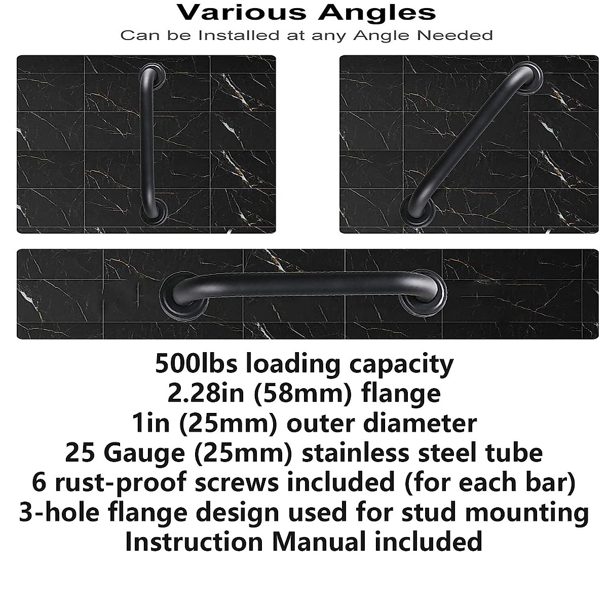 2 Pack 12 Inch Oil Rubbed Black Shower Grab Bar, iMomwee Stainless Steel Elderly Safety Bars, Bathroom Shower Balance Bar, Hand Rail Support, Handicap Senior Disabled Assist Bath Handle (1" Diameter)