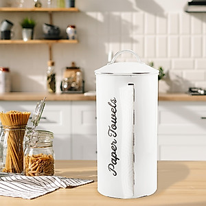 AuldHome Farmhouse Paper Towel Holder (White); Rustic Enamelware Countertop Paper Towel Dispenser for Kitchen