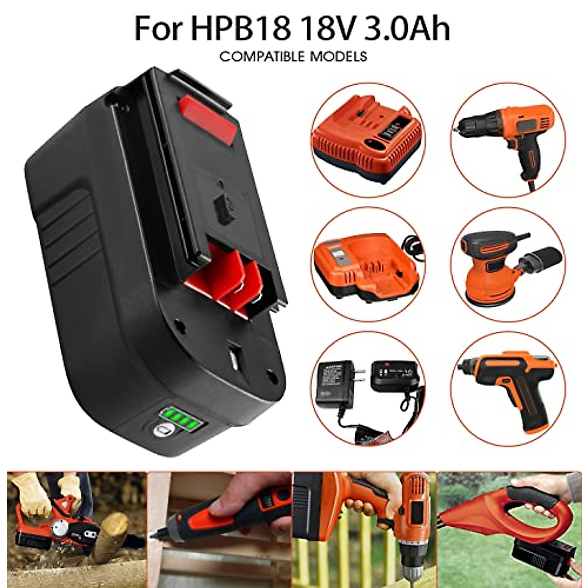 【Lithium-ion | NOT Ni-Mh】 3000mAh 18V Replacement Battery for Black and Decker 18V HPB18 HPB18-OPE 244760-00 A1718 FS18FL FSB18 Firestorm Cordless Power Tools Lithium Battery
