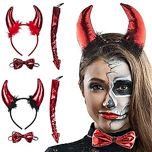 Devil Headband Horn Costume Set for Halloween Animal Creature Costume Accessory Kit