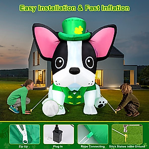 zukakii 5Ft St. Patrick's Day Inflatable Outdoor Decoration Blow Up French Bulldog Wearing Lucky Shamrocks Hat with LED Lights St Patricks Day Decorations Yard Garden Lawn Home Party Indoor