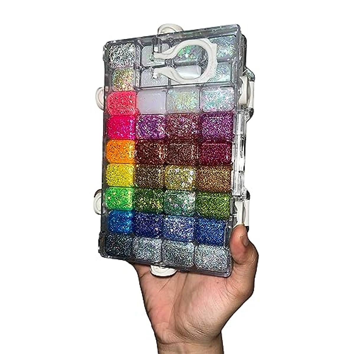 Slayisha 36 color Chunky, fine and flaky glitter mix case body/face/eyes/hair multipurpose holographic iridescent color shifting metallic high shine uv reactive gels vault