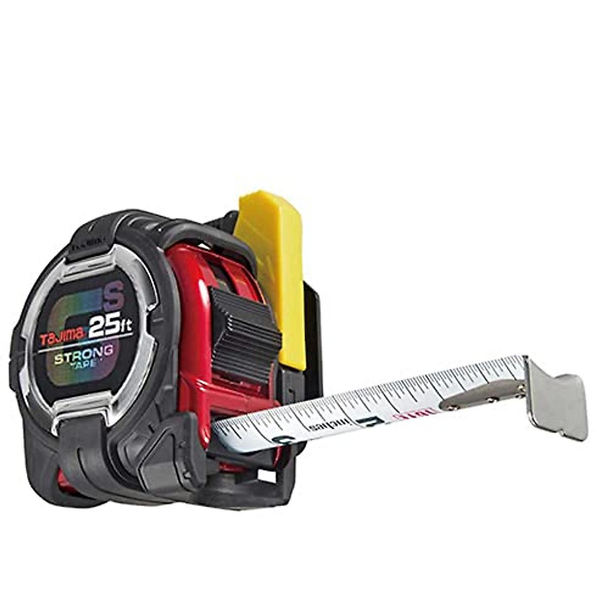 TAJIMA Tape Measure - 25 ft x 1-1/16 inch GS-Lock Measuring Tape with Shock Resistant Case & Safety Clip Holder - GSSF-25BW