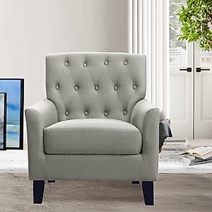 Rosevera Shevonne 30”Accent Fabric Upholstered Arm Tufted Comfy for Reading in Bedroom,Living Room, Sofa Chair,Armchair for Small Space,Wood Legs, Standard, Dove Grey