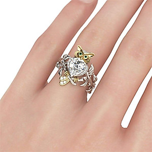 Jeulia 3 Carat Owl Rings Women Two Tone Pear Cut Cubic Zirconia Engagement Ring 925 Sterling Silver Wedding Rings CZ Solitaire Rings Anniversary Promise Romantic Gift (7)
