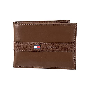Tommy Hilfiger Men's Leather Wallet - Thin Sleek Casual Bifold with 6 Credit Card Pockets and Removable ID Window, Light Tan