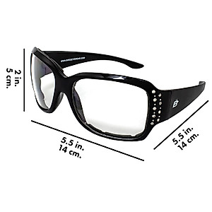 Birdz Eyewear LadyBird Women's Padded Motorcycle Sunglasses 3 Pairs Rhinestone Black Frames (Clear & Smoke)