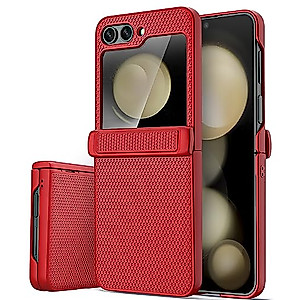 Vihibii for Samsung Galaxy Z Flip 5 Case with Hinge Protection & Back Screen Protector, Slim Fit Stylish Non-Slip Texture Shockproof Rugged Phone Cover Case for Samsung Galaxy Z Flip 5 5G 2023, Red