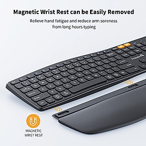 Wireless Keyboard Mouse, ProtoArc EKM02 2.4G Rechargeable Ultra-Slim Keyboard for Mac with Removable Magnetic Wrist Rest, Full Size Curved Keyboard for Natural Typing, Compatible with Windows/Mac