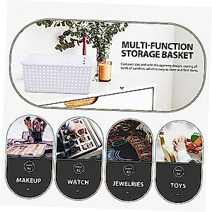 JOINPAYA 2pcs mini hamper mini woven hamper plastic storage bin simple to weave basket for office plastic barrel the basket dressing table plastic bins for storage file basket tray white