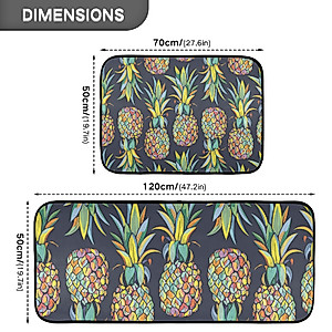Pineapples Kitchen Rugs and Mat 2 Pieces Set Cushioned Anti Fatigue Kitchen Mat Non Slip Doormat Runner Carpet Washable Farmhouse Decor for Kitchen Floor Home Office Laundry