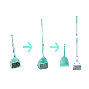 Xifando Mini Broom and Dustpan and Telescopic Rod Long Handle Broom, Camping Cleaning Tools, Light Blue and Green