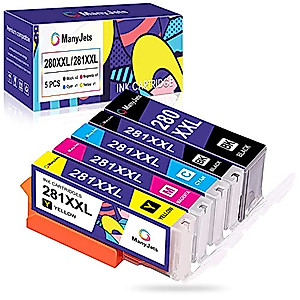ManyJets 280 and 281 XXL Compatible Ink Cartridge Replacement for Canon 280 281 PGI-280XXL CLI-281XXL Work with Canon PIXMA TS9520 TS9521C TR7520 TR8520 TS6320 TS702 TS9120 TS8120 TS8220 (5-Pack)