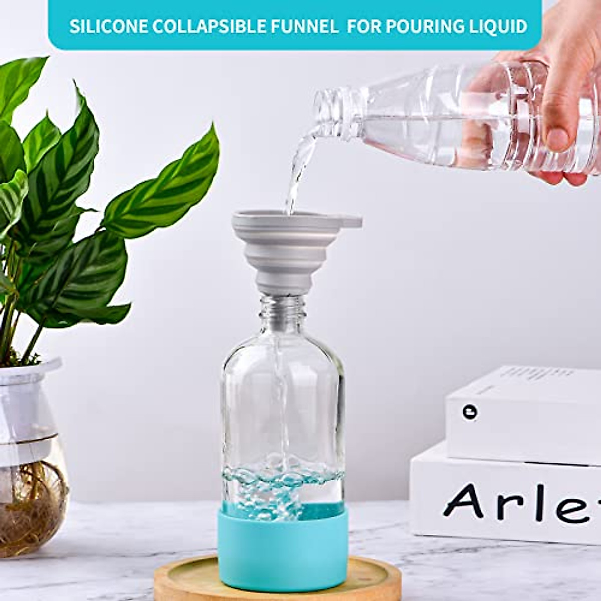 Homyfux Empty Clear Glass Spray Bottles with Silicone Sleeve Protection - Refillable 17oz Containers for Cleaning Solutions, Essential Oils, Misting Plants - Quality Sprayer - 3 Pack