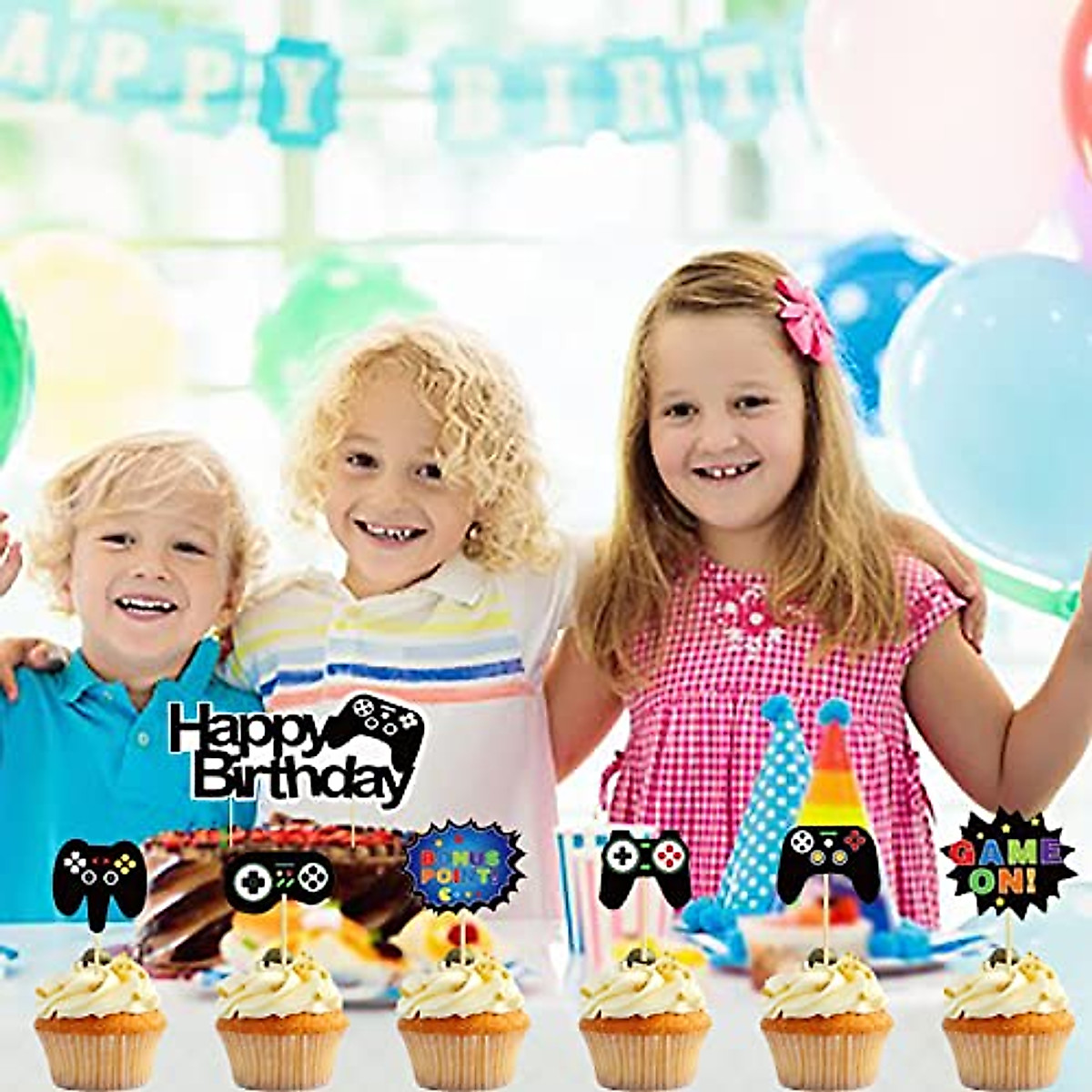 BIEUFBJI Video Game Cake Topper 11 pcs Video Game Theme Double Sided Glitter Cake Decoration, Birthday Party Supplies for Game Fans, Kids and Men