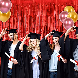 3Pcs Red Metallic Tinsel Foil Fringe Curtains,3.28ft x 6.56ft Photo Booth Props.Glitter String Backdrop Streamers for Door Wall Tassle Curtains Background Birthday, Christmas Party Decorations