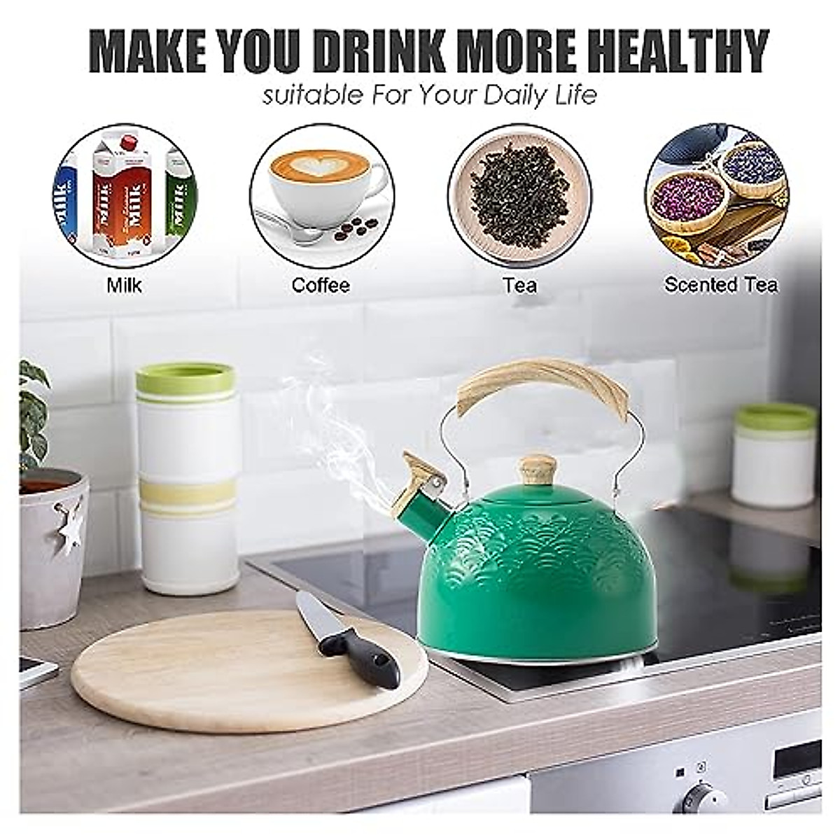 2.5L Teakettle for Stovetop Induction Stove Top,Suitable for gas stove, induction hob, electric stove, ceramic and halogen stove▂19 * 23cm/7.48"*9.06"