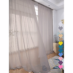 Window Light Gray Sheer Curtains 84 Inches Long 2 Panels Sheer Curtain Basic Rod Pocket Panel for Bedroom Children Living Room Yard Kitchen