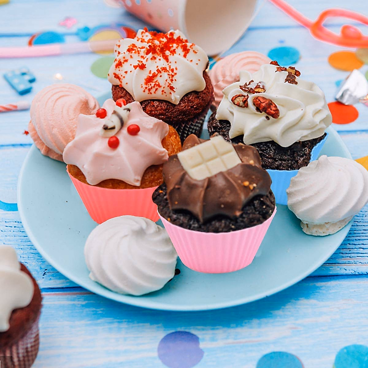 Silicone Molds Silicone Cupcake Baking Cups Silicone Flower Molds Silicone Donut Baking Pan Set Nonstick Silicone Donut Mold Oven- Microwave- Dishwasher Safe（24 pieces ）